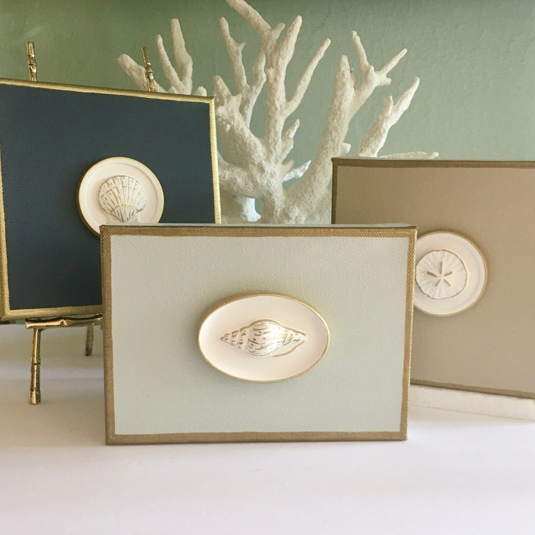 Coastal Intaglio Art on 6X6 or 5X7 Canvas, Coral, Shells or Sand Dollar ...