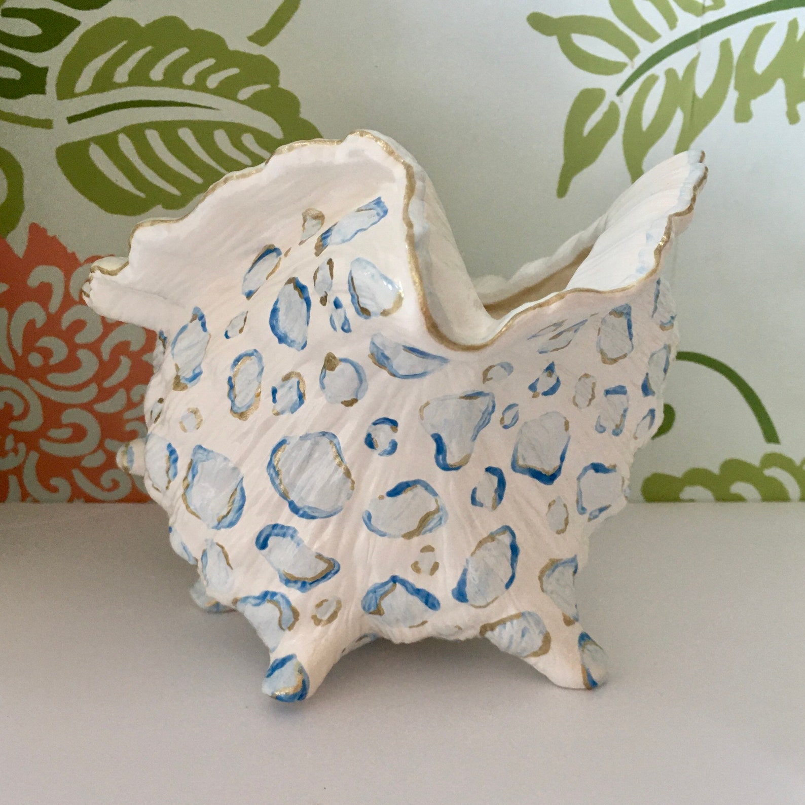 Ceramic Conch Shell Figurine and Cachepot Hand Painted Blue - Etsy