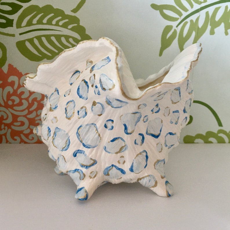 Ceramic Conch Shell Figurine and Cachepot Hand Painted Blue - Etsy