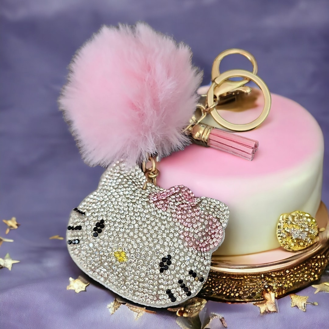 Hello Kitty Charm Hello Kitty Rhinestone Keychain Hello Kitty Pompom ...