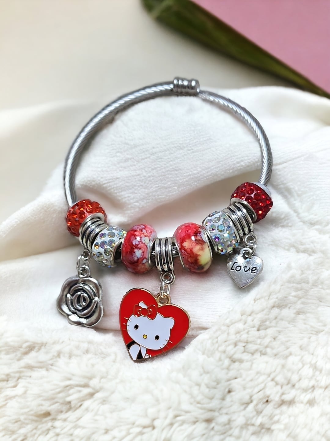 Kawaii Sanrio Hello Kitty Bracelet, Bangle Bracelet Crystal Student ...