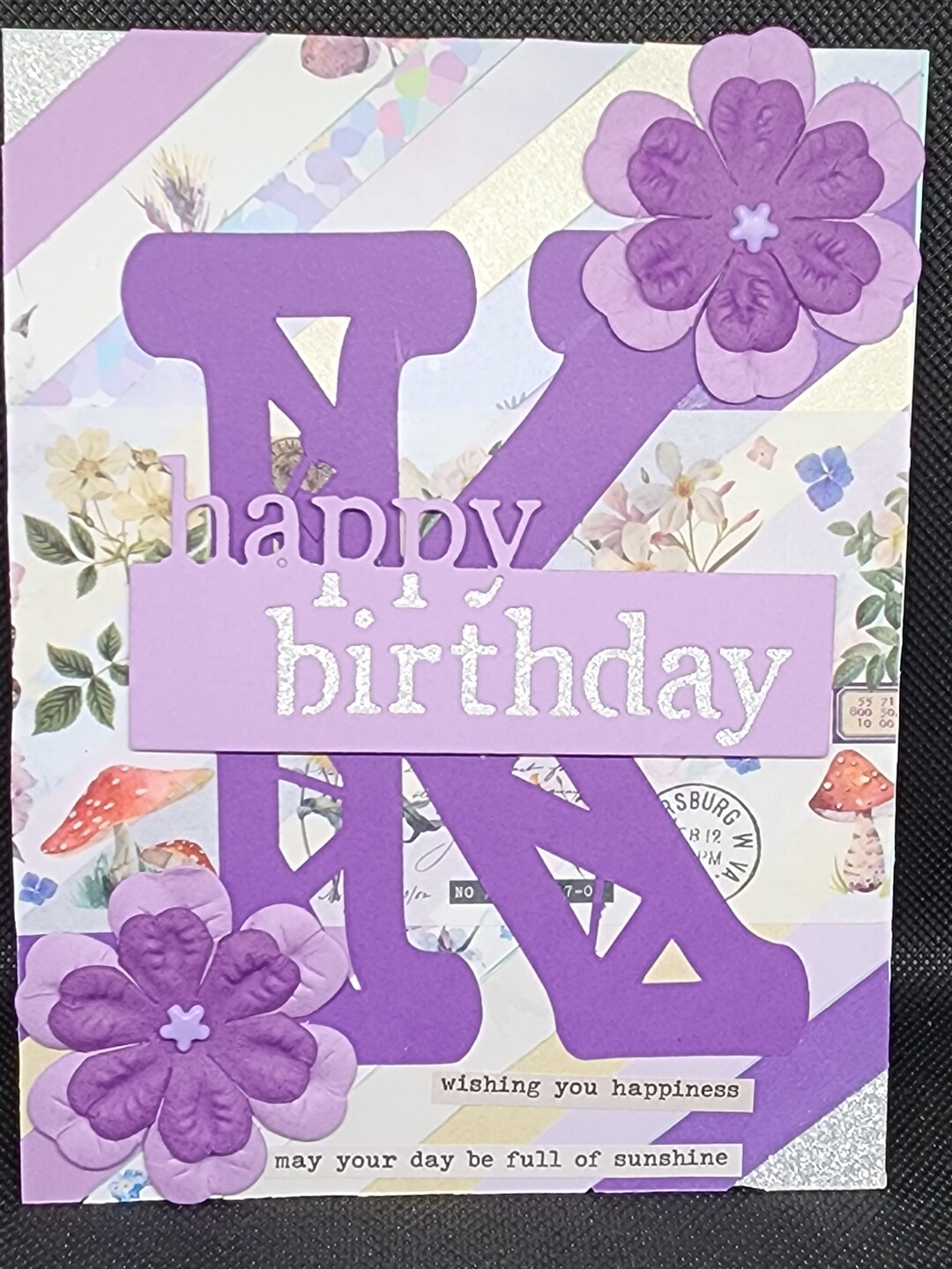 Purple Happy Birthday Greeting Card.handmade Greeting Card. 3d - Etsy