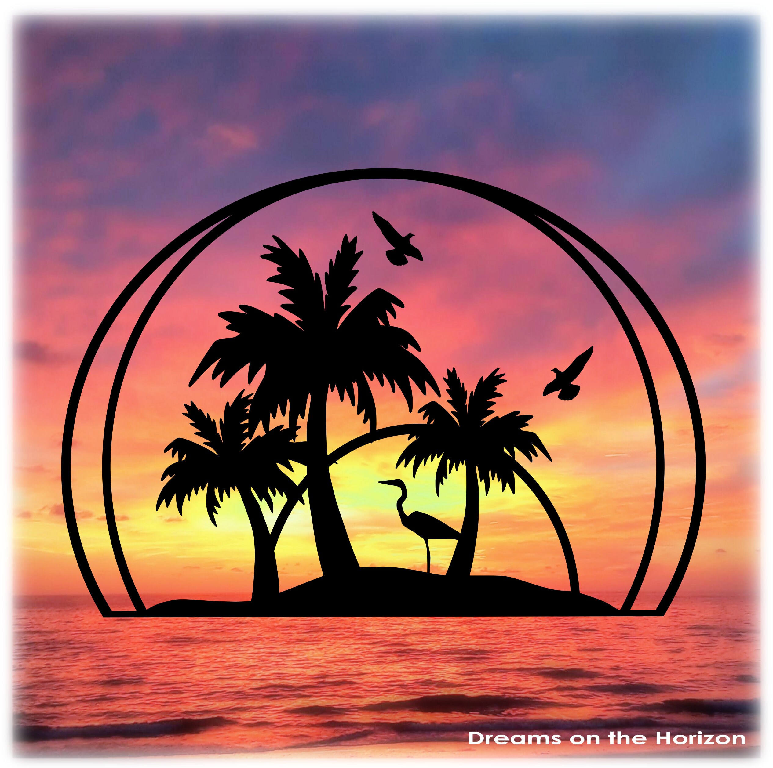 Palm Tree Beach Sunset Island Vinyl Decal Tropical Seagulls - Etsy