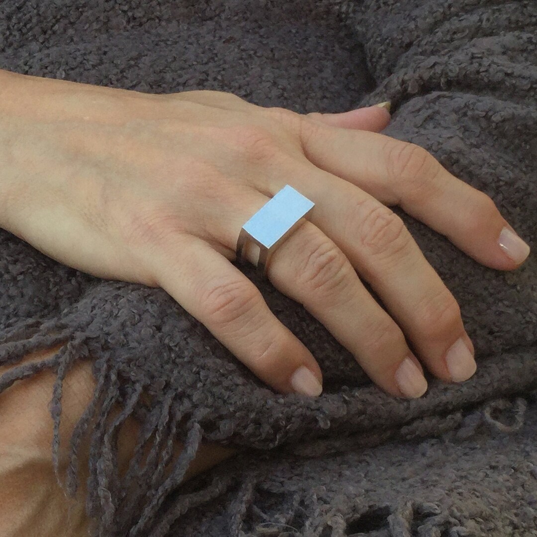Small Bridge Hand Carved Architectural, Cubist Ring, Sterling Silver ...