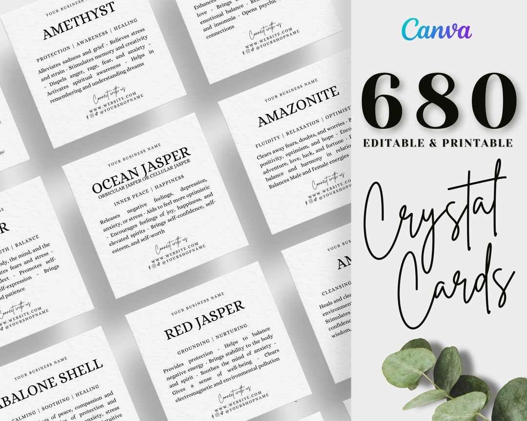 680 Printable Crystal Information Cards, Crystal Meaning Cards ...
