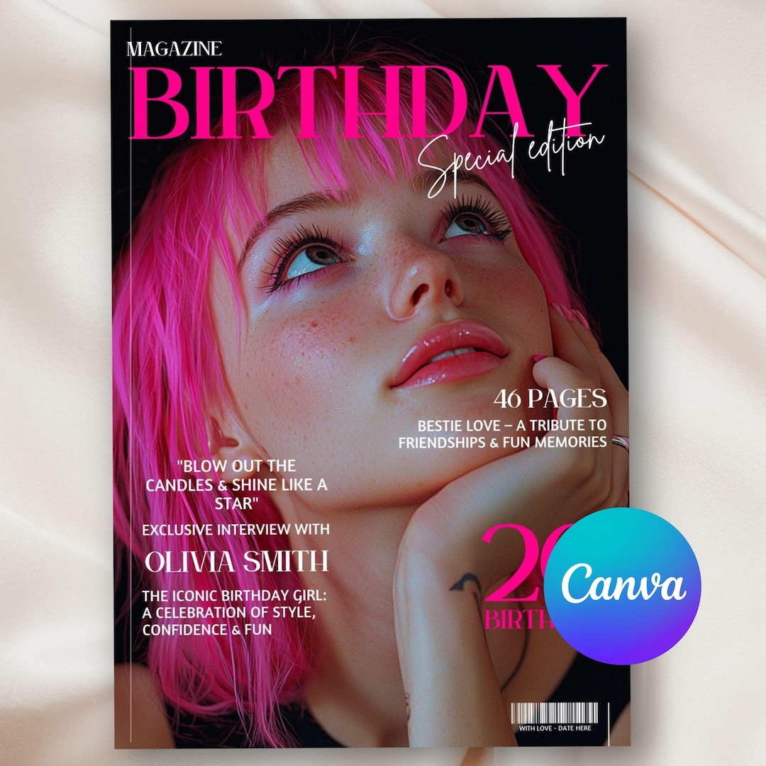 Vogue Birthday Magazine Template Canva, 46 Editable Pages Vogue ...