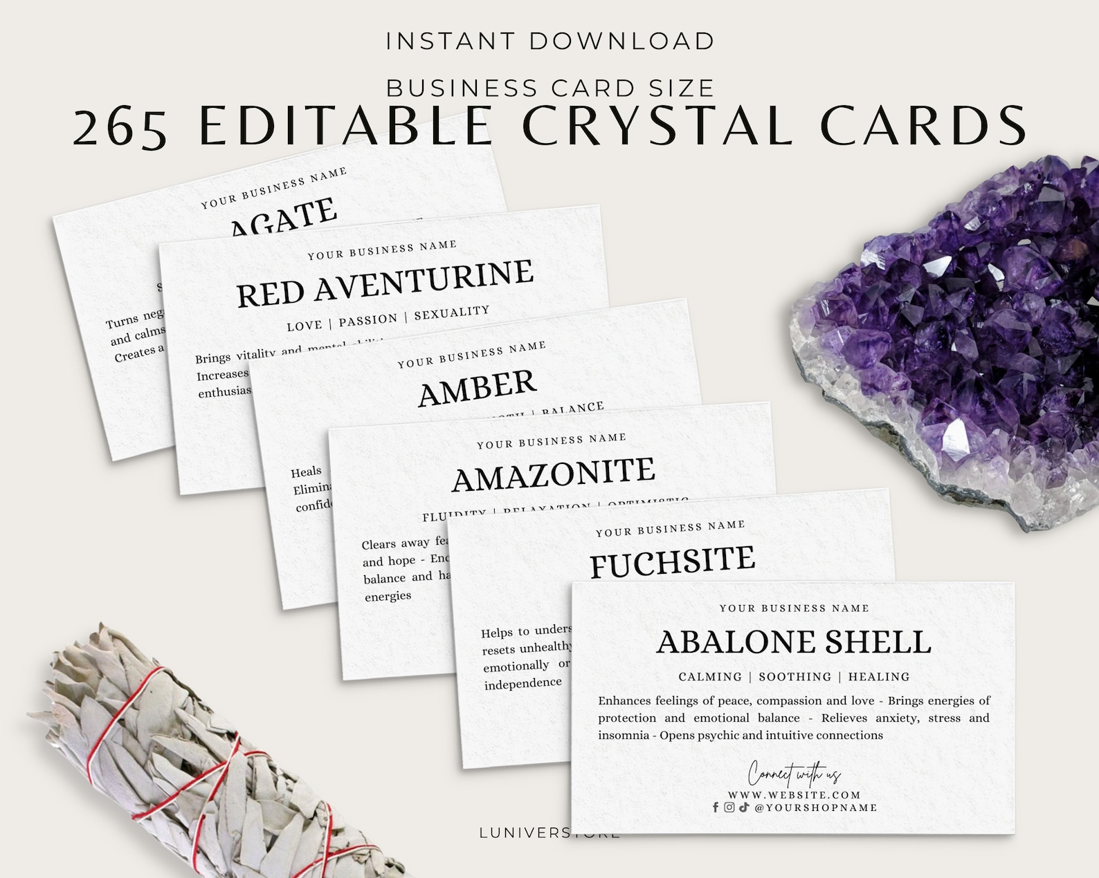 Editable Crystal Business Card Templates, Printable Healing Deck ...