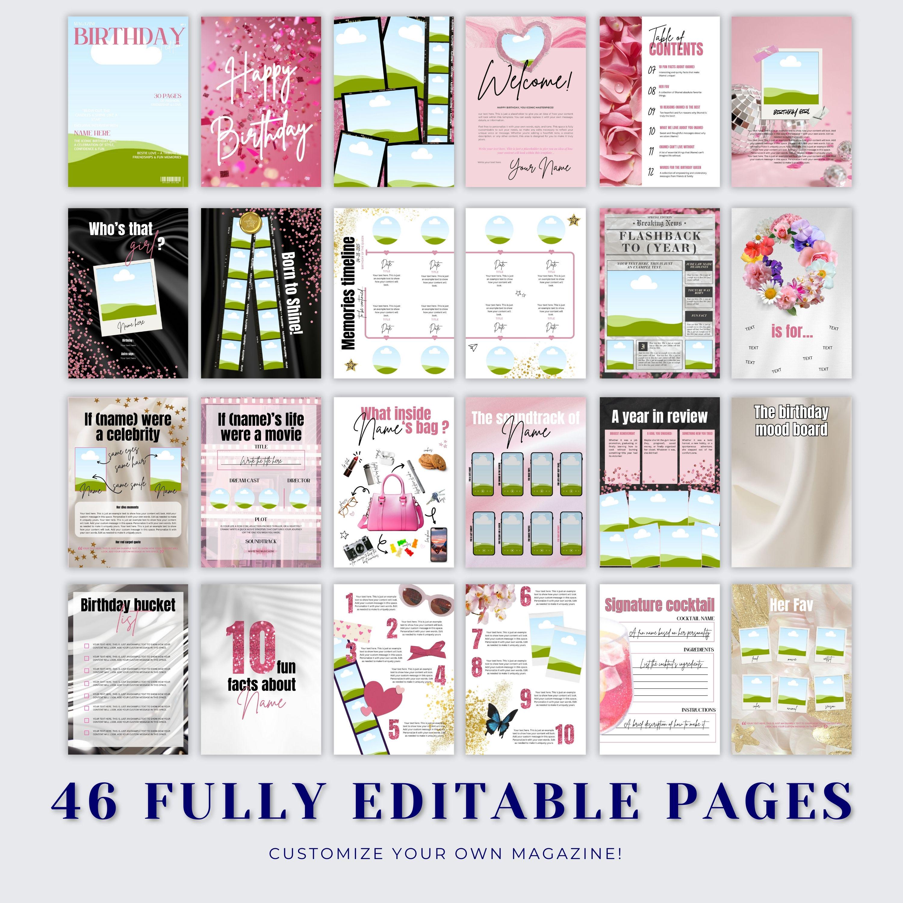 Vogue Style Birthday Magazine Template, 46 Editable Pages in Canva ...