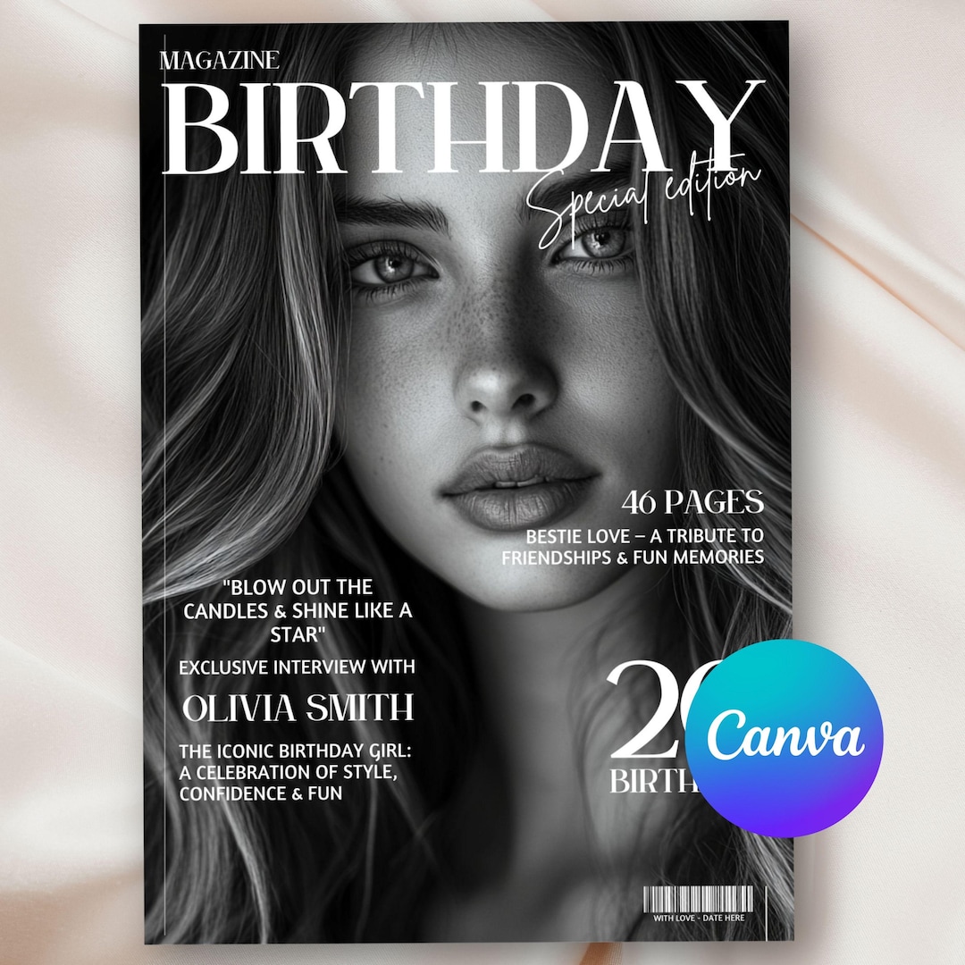 Vogue Birthday Magazine Template Canva, 46 Editable Pages Vogue ...
