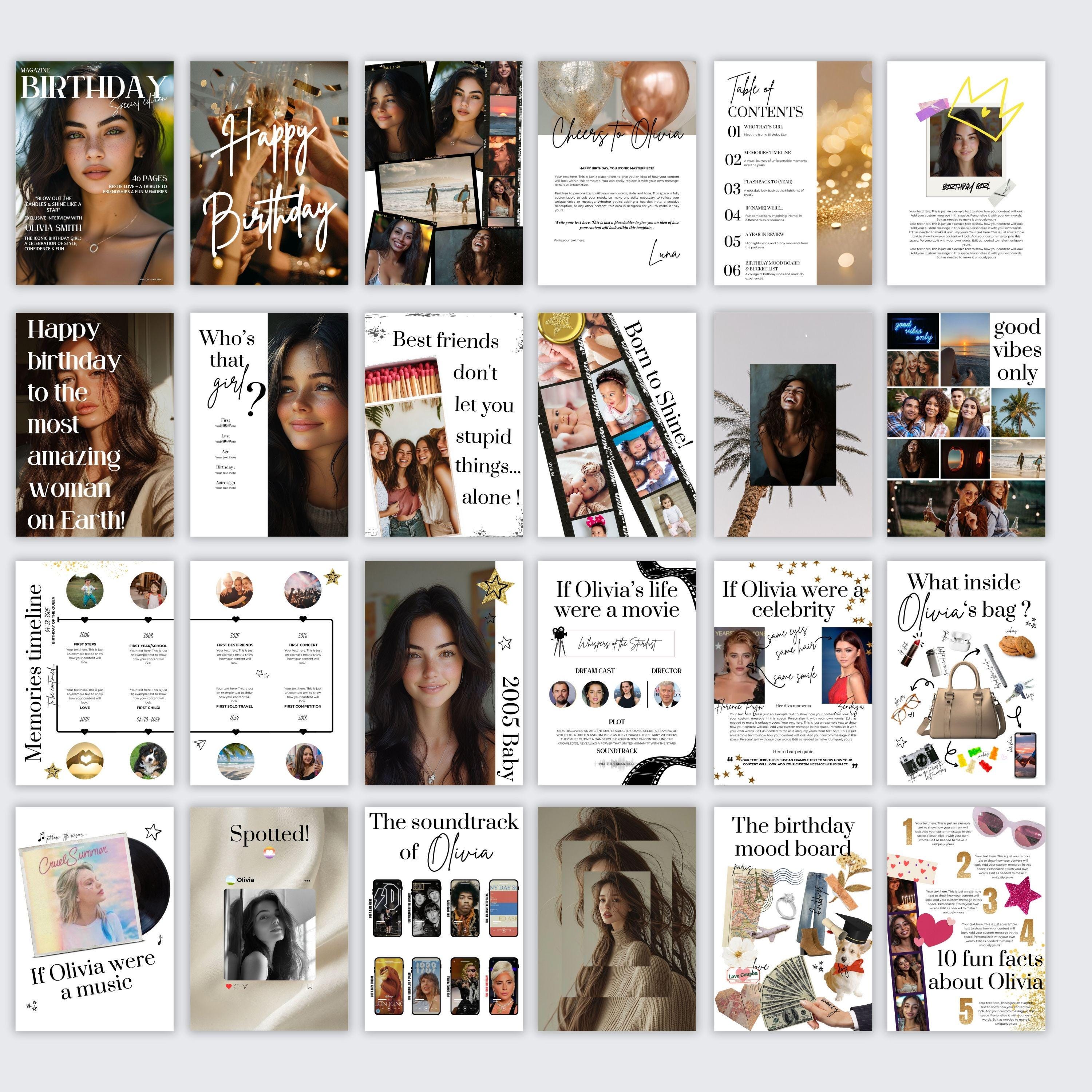 Vogue Birthday Magazine Template Canva, 46 Editable Pages Vogue ...