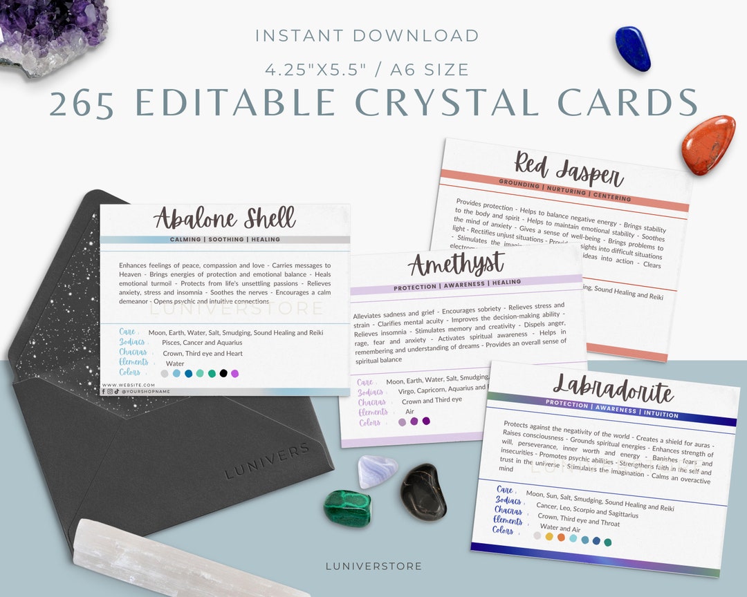 265 Editable Minimalist Crystal Cards, Instant Download Crystal Meaning ...