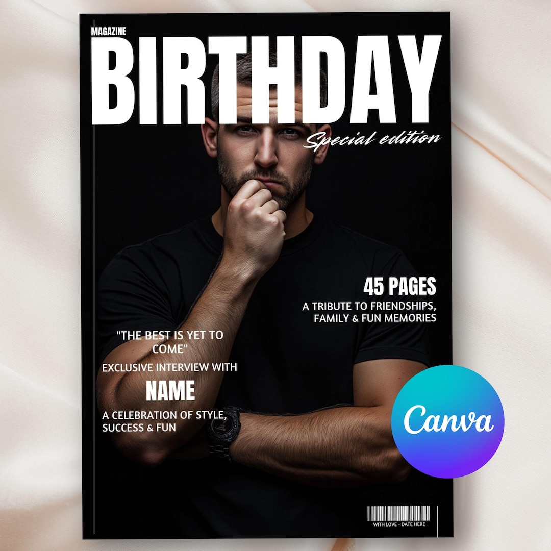 Birthday Magazine Template Canva for Him, 46 Editable Pages Vogue ...