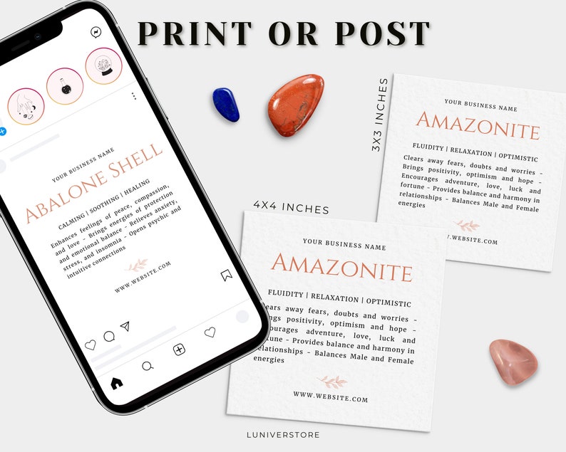 680 Crystal Meaning Cards, Editable Canva Templates (digital Download ...