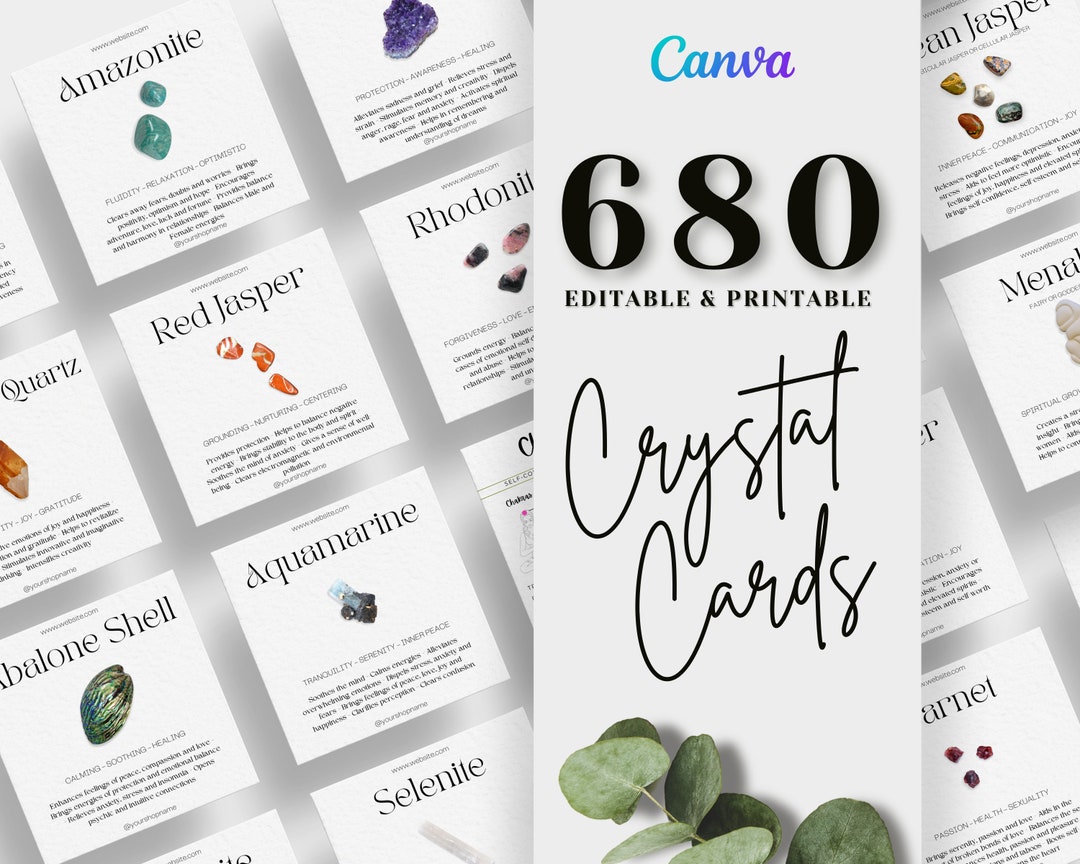 680 Printable Crystal Information Cards, Crystal Meaning Cards ...