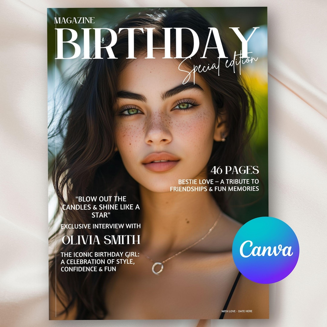 Vogue Birthday Magazine Template Canva, 46 Editable Pages Vogue ...