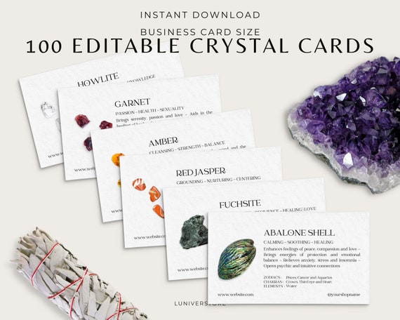 100 Editable Crystal Business Cards Crystal Healing Deck - Etsy Canada