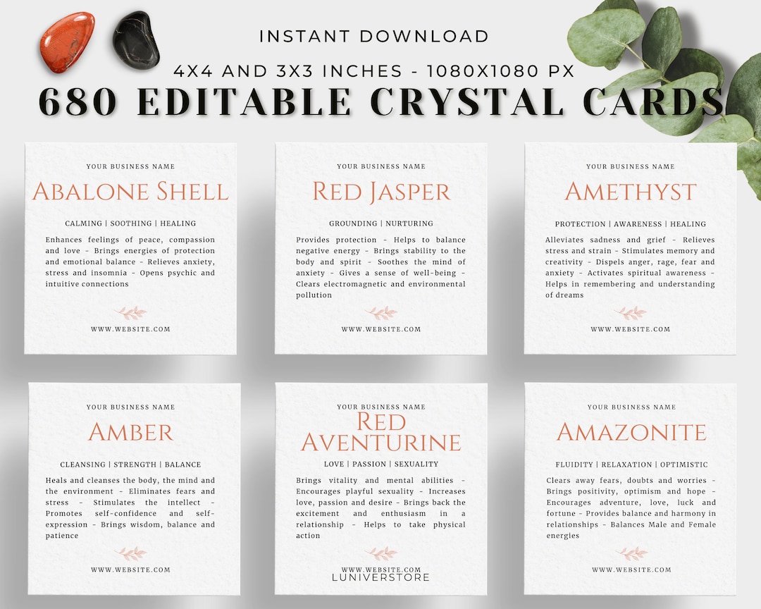 680 Printable Crystal Information Cards, Crystal Meaning Cards ...