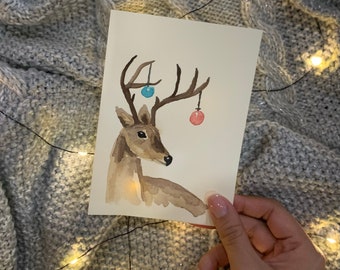Reindeer Card, Christmas Card, Holiday Card, Note Card, Merry Christmas ...