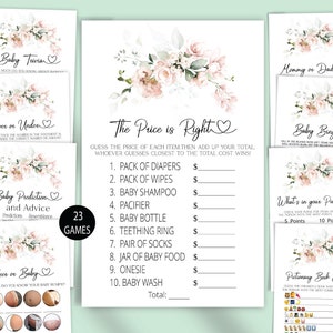 Floral Baby Shower Game,greenery Baby Shower Game Bundle,23 Baby Shower ...