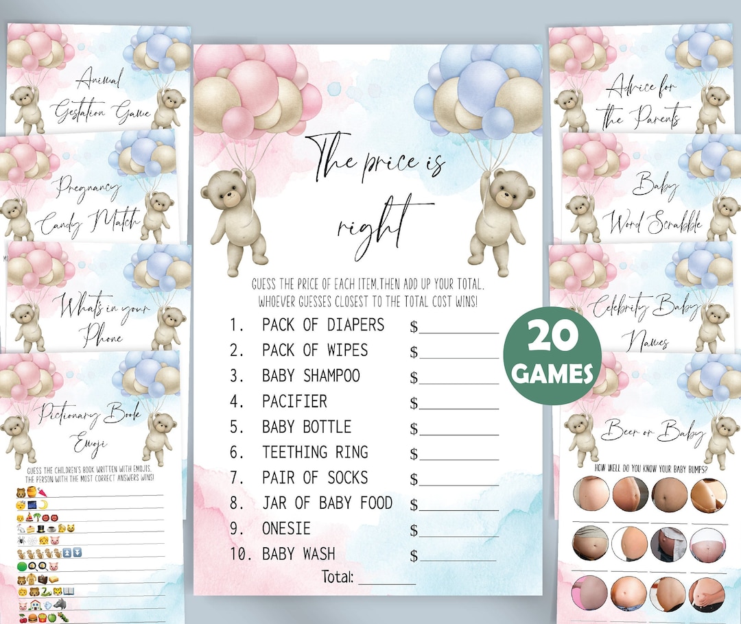 20 Gender Reveal Games,printable Gender Reveal Party Game Bundle,baby ...