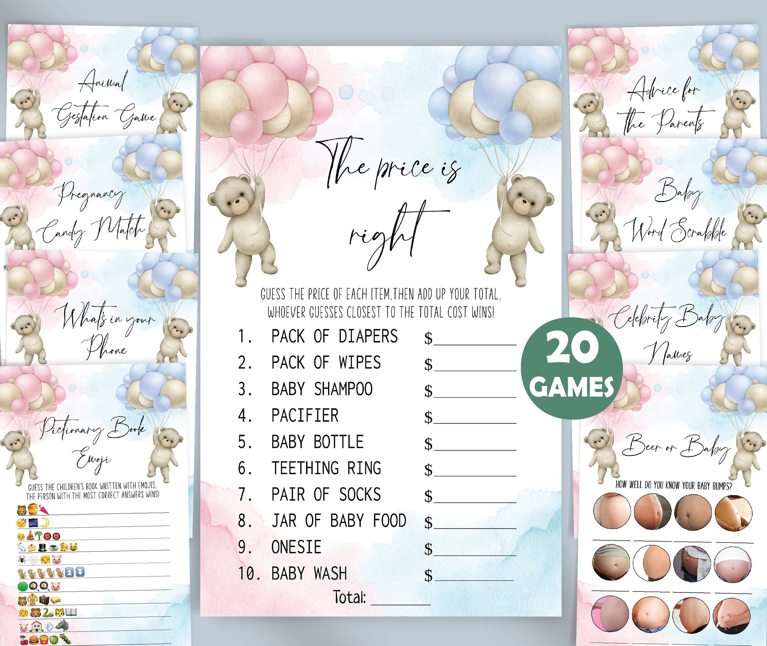 20 Gender Reveal Gamesprintable Gender Reveal Party Game - Etsy