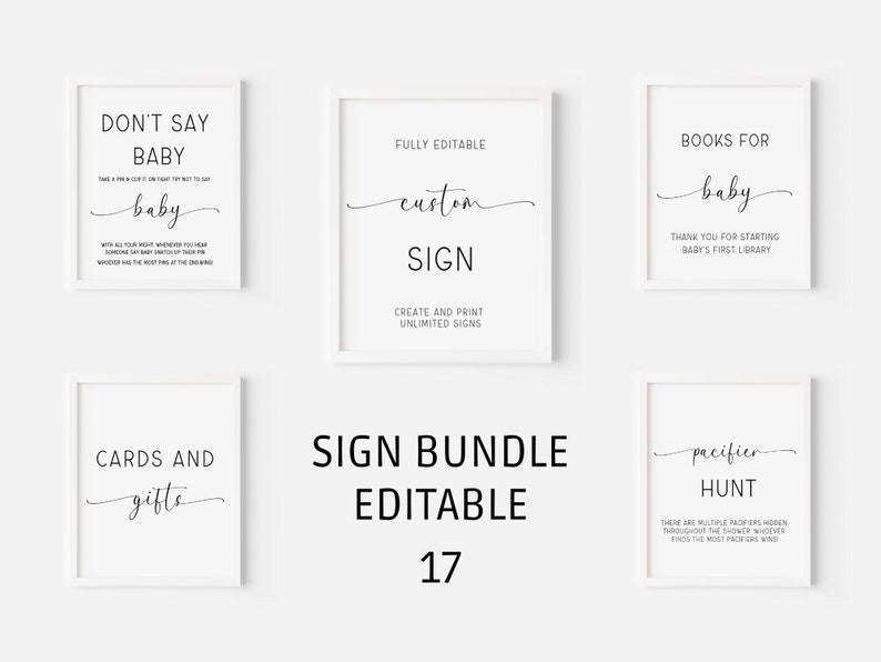Minimalist Baby Shower Sign Bundle,editable Baby Shower Signs,digital ...