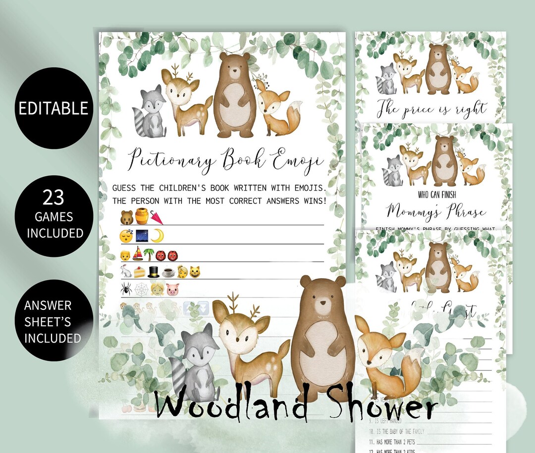 Baby Shower Game Bundle,woodland Baby Shower Games,23 Printable Baby ...