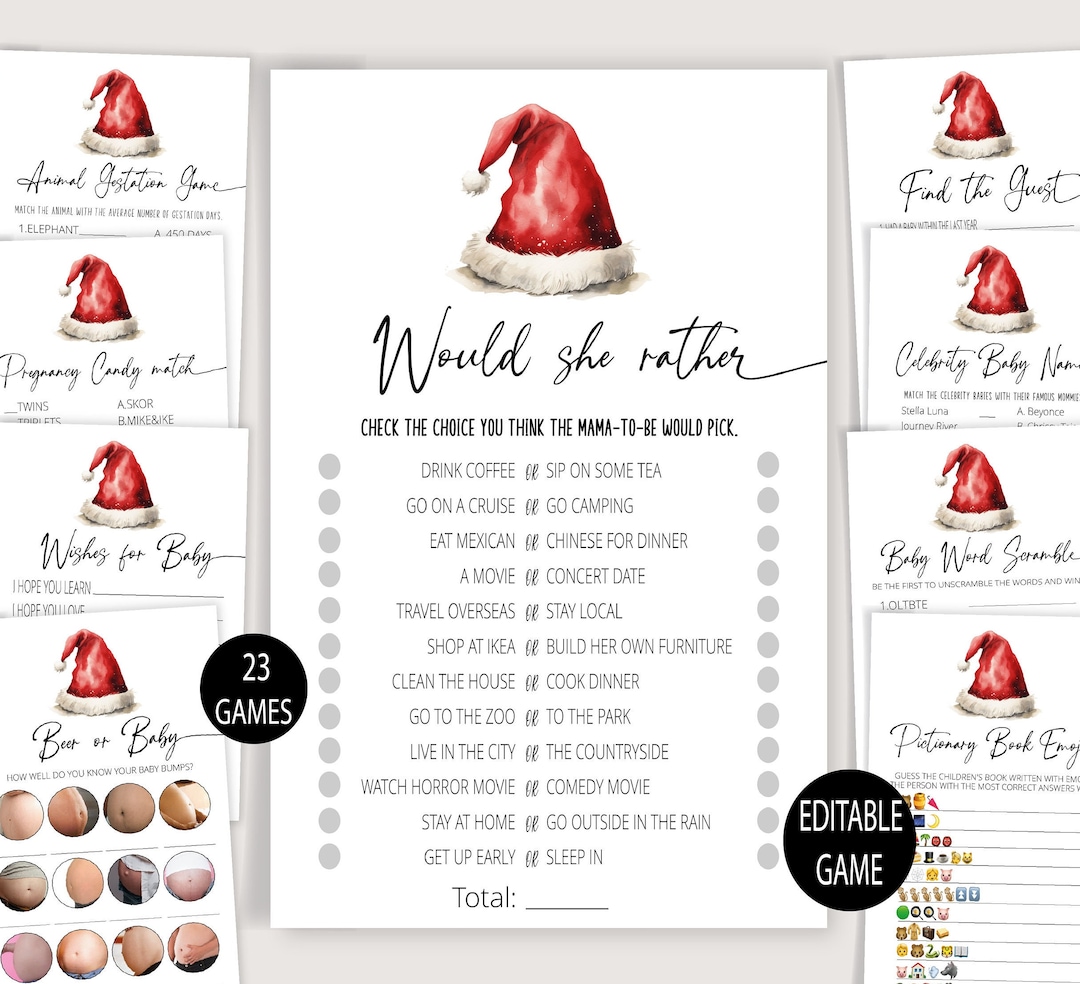 Santa Baby Shower Games Bundle,editable Holiday Baby Shower Games ...