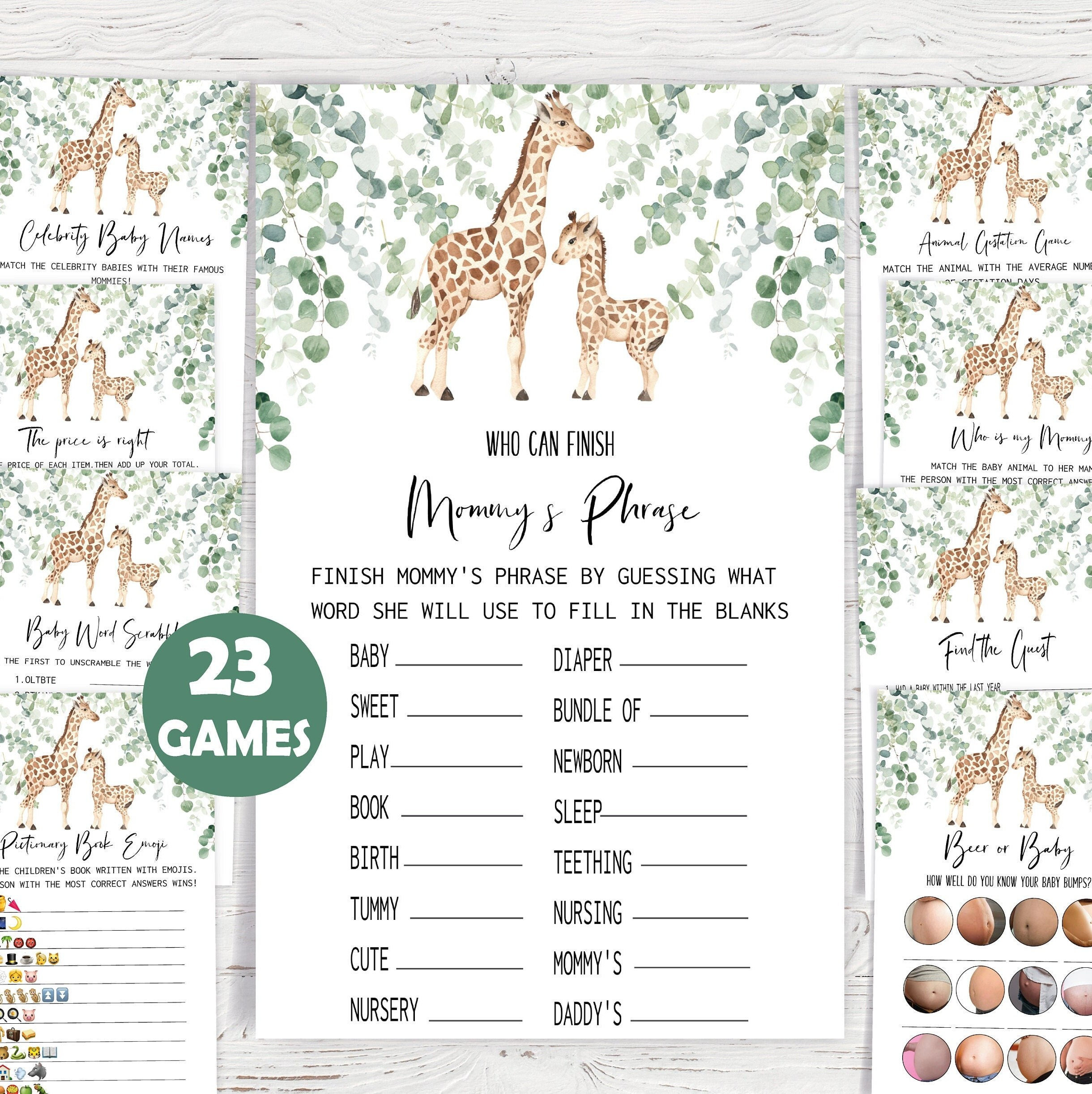 Safari Baby Shower Game,giraffe Baby Shower Games,baby Shower Game ...