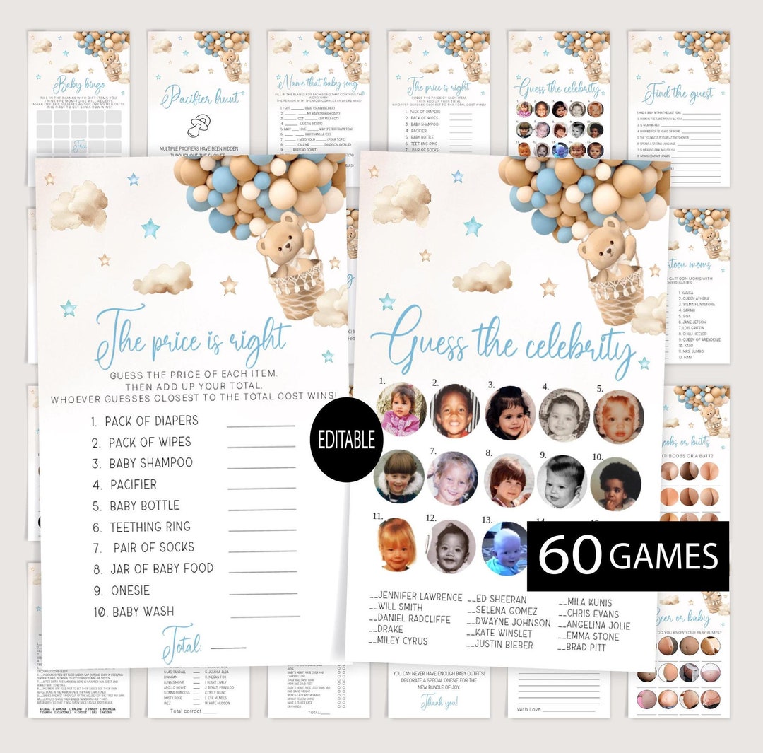 Blue Balloon Baby Shower Game,teddy Bear Baby Shower Game Bundle,its a ...