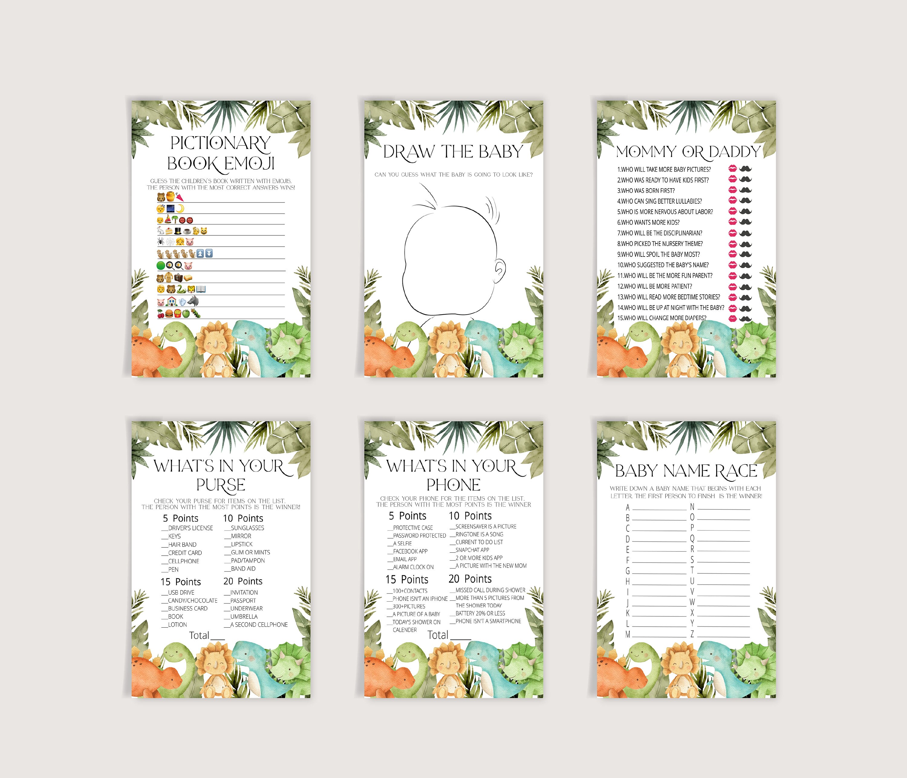 Dinosaur Baby Shower Games Bundle,dino Baby Shower Games,boy Baby ...