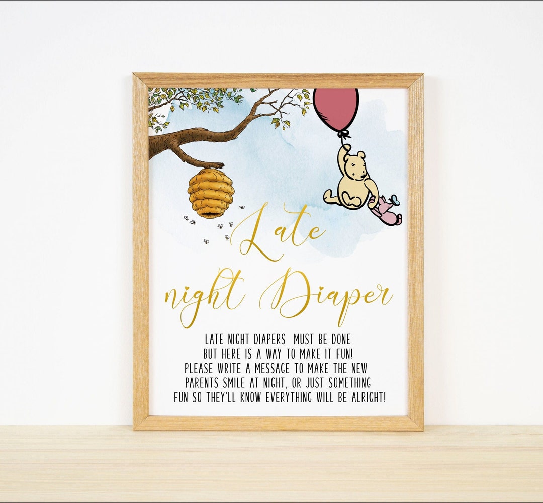 Late Night Diaper Sign,classic Winnie the Pooh Baby Shower Sign ...