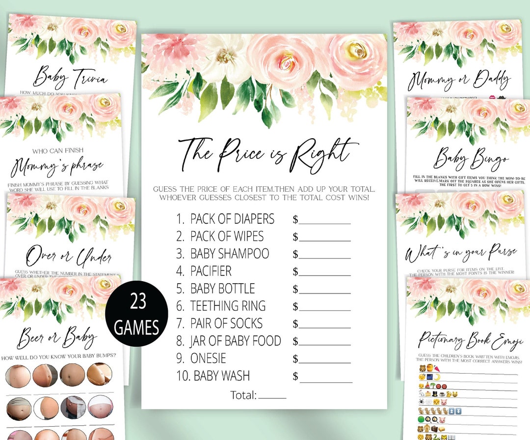 Blush Pink Floral Baby Shower Games Bundle, Boho Baby Shower Game ...