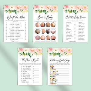 Blush Pink Floral Baby Shower Games Bundle, Boho Baby Shower Game ...