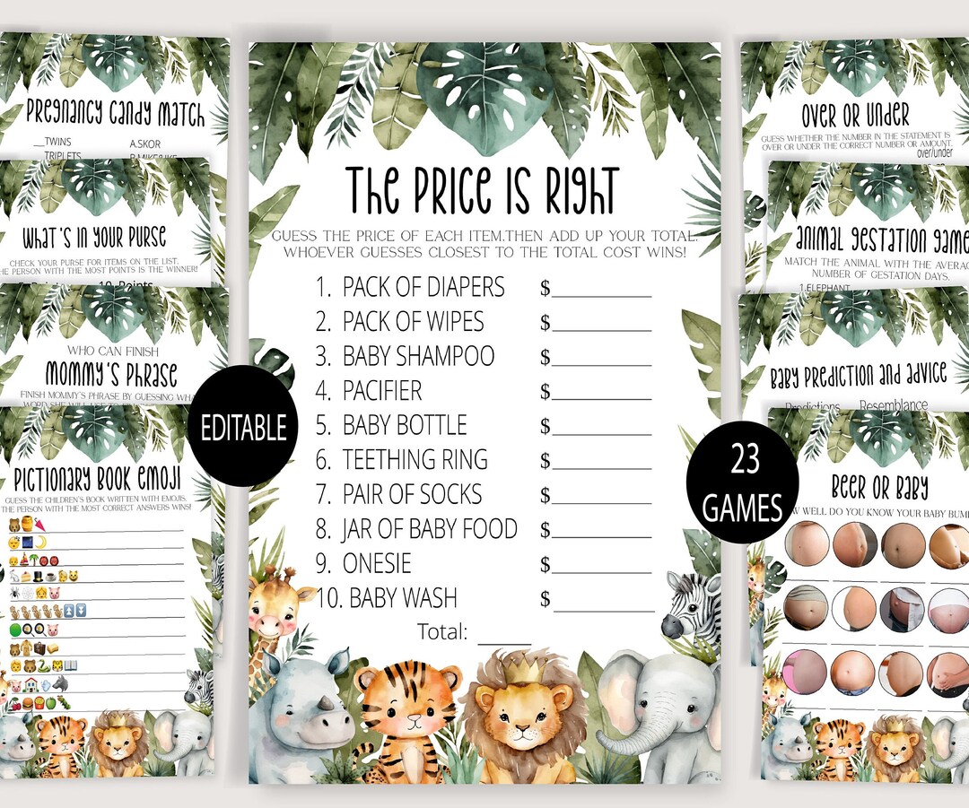 Jungle Safari Animals Baby Shower Games Bundle,baby Shower Games,safari ...