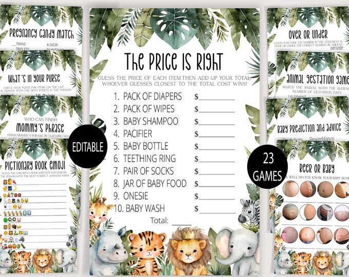 12 Jungle Safari Baby Shower Pacifier Necklaces Favors Baby Shower ...