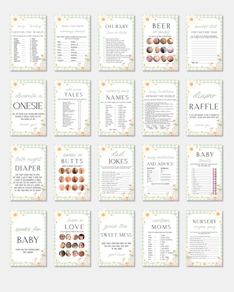 Printable Baby Shower Games Bundle, 60 Baby Shower Games, Printable and ...