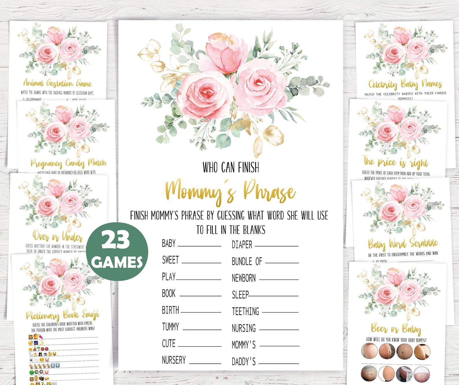 Floral Baby Shower Gamegold Blush Floral Game Bundlegirl - Etsy
