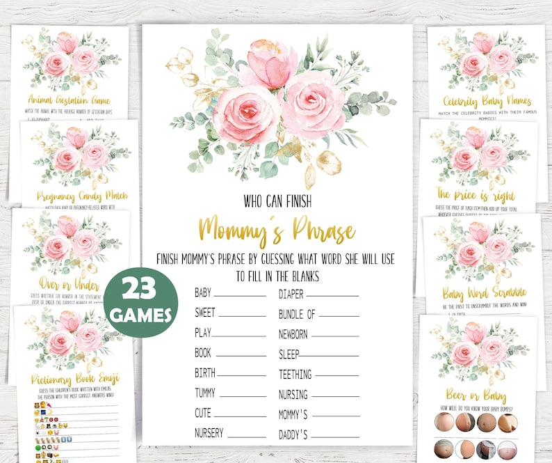 Floral Baby Shower Gamegold Blush Floral Game Bundlegirl - Etsy