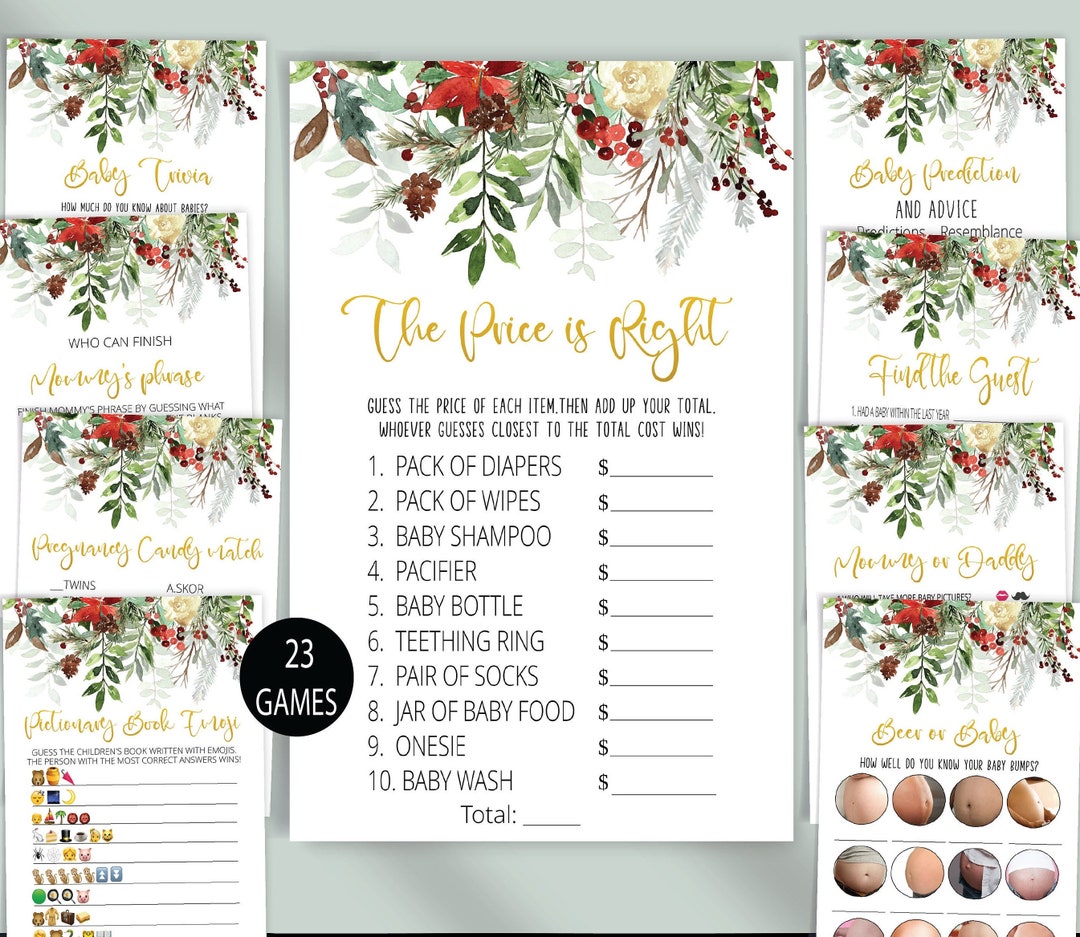 Winter Baby Shower Game,christmas Baby Shower Bundle,greenery Gold Baby ...