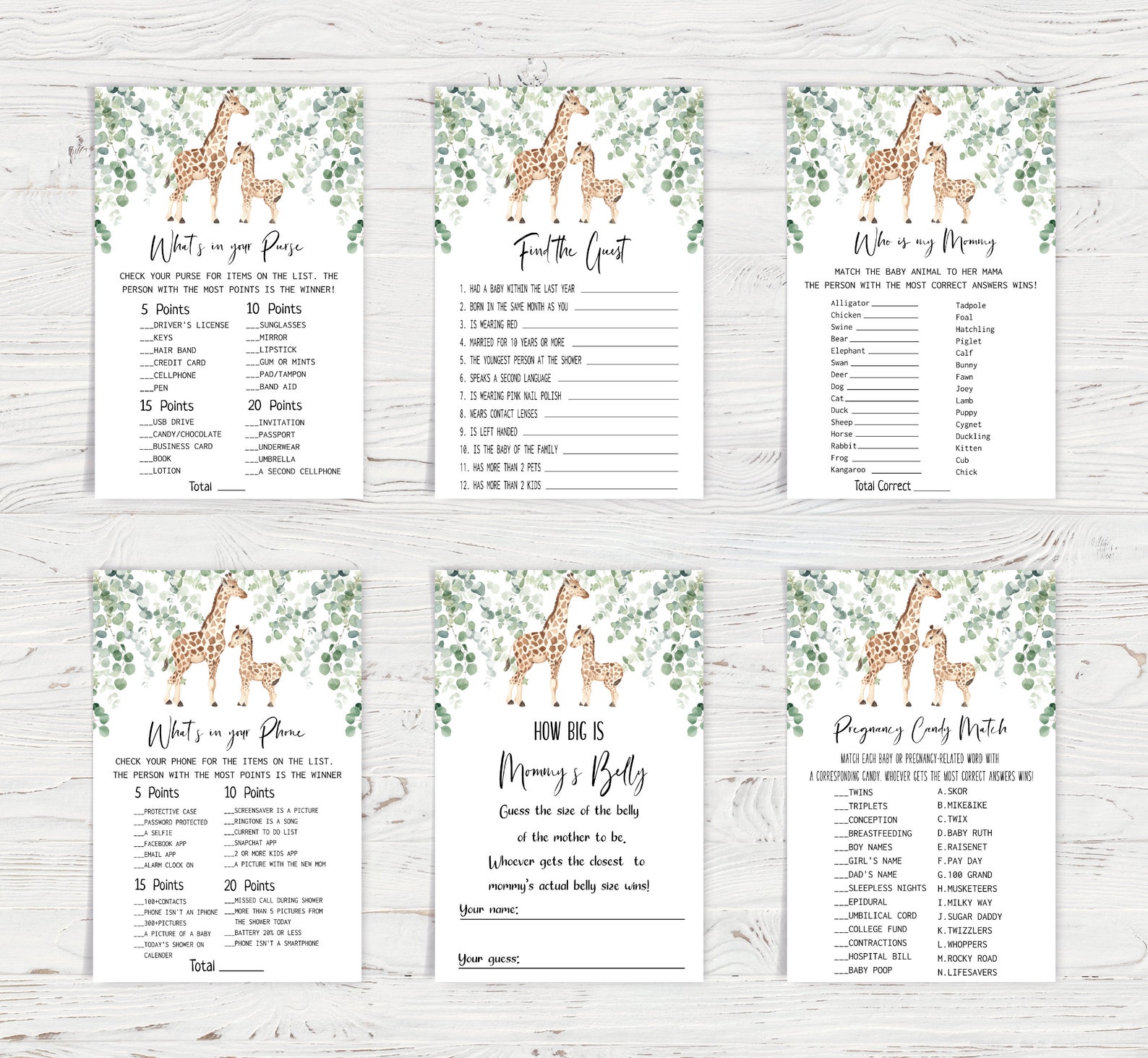 Safari Baby Shower Gamegiraffe Baby Shower Gamesbaby Shower - Etsy