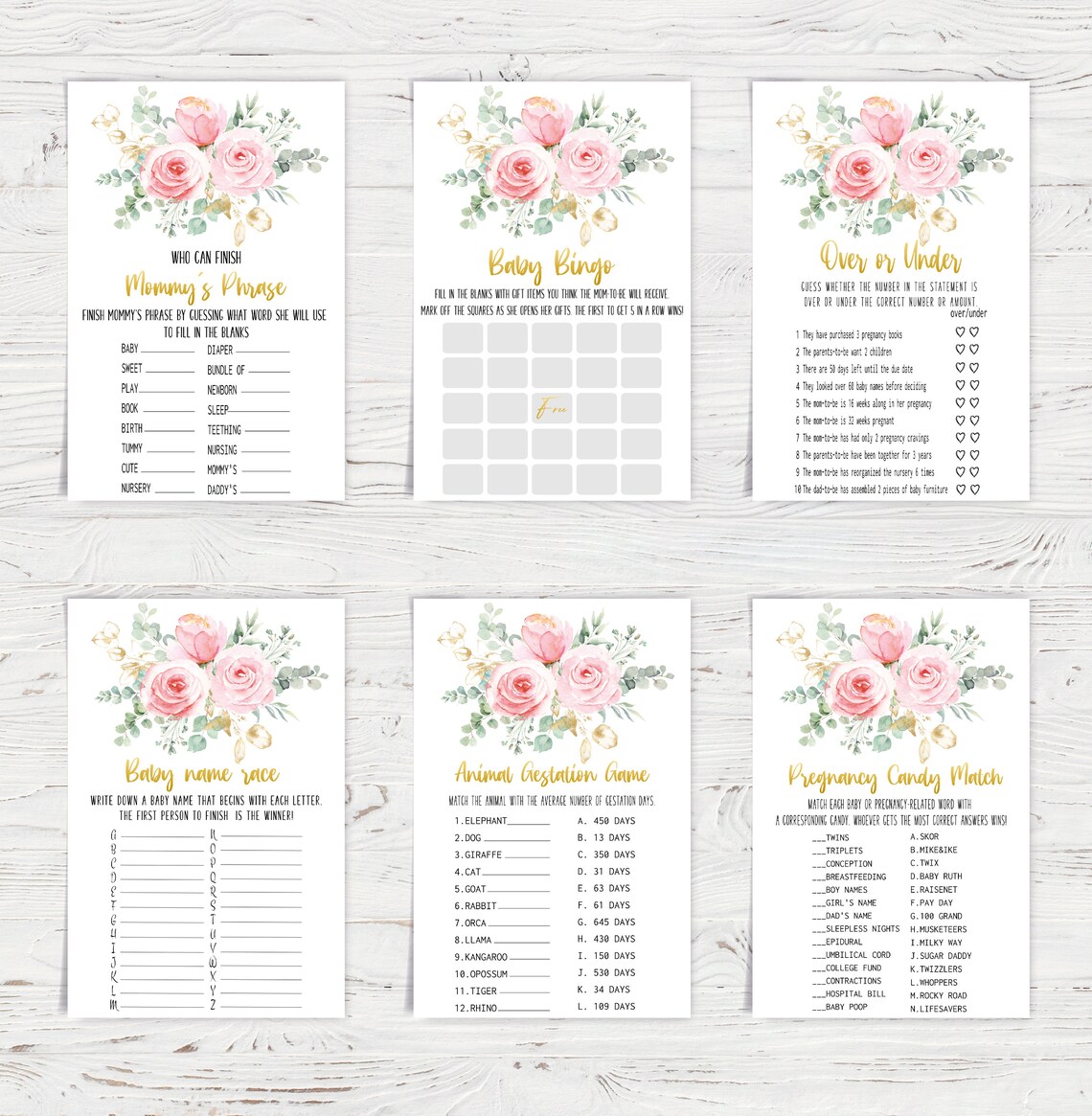 Floral Baby Shower Gamegold Blush Floral Game Bundlegirl - Etsy