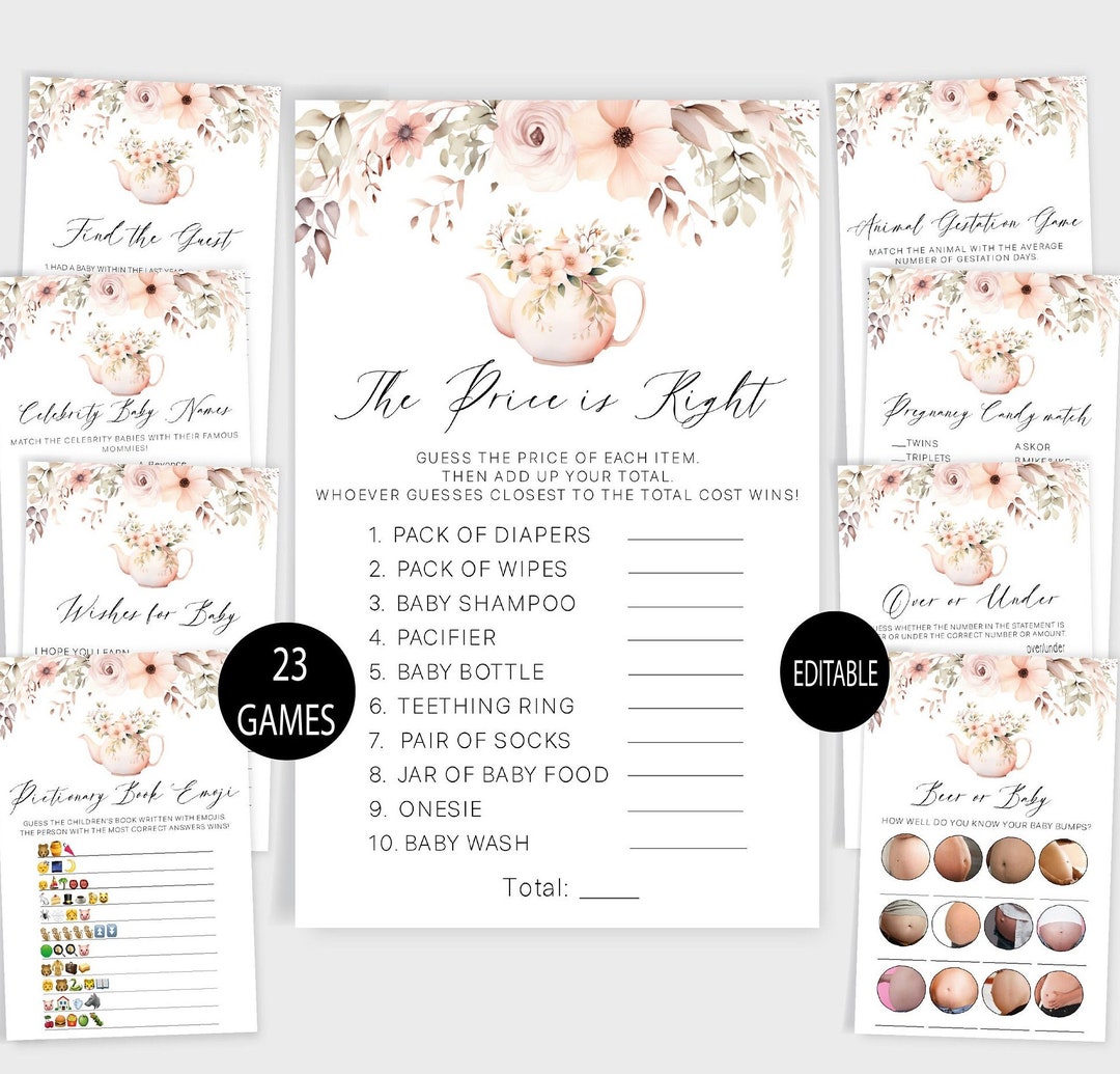 Girl Baby Shower Game Bundle,tea Party Baby Shower Games,editable Game ...