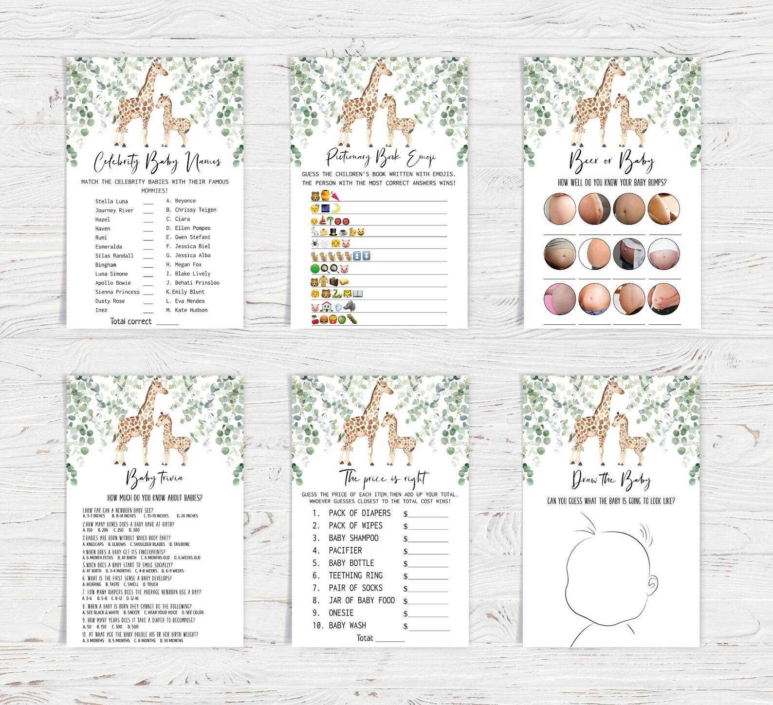 Safari Baby Shower Gamegiraffe Baby Shower Gamesbaby Shower - Etsy