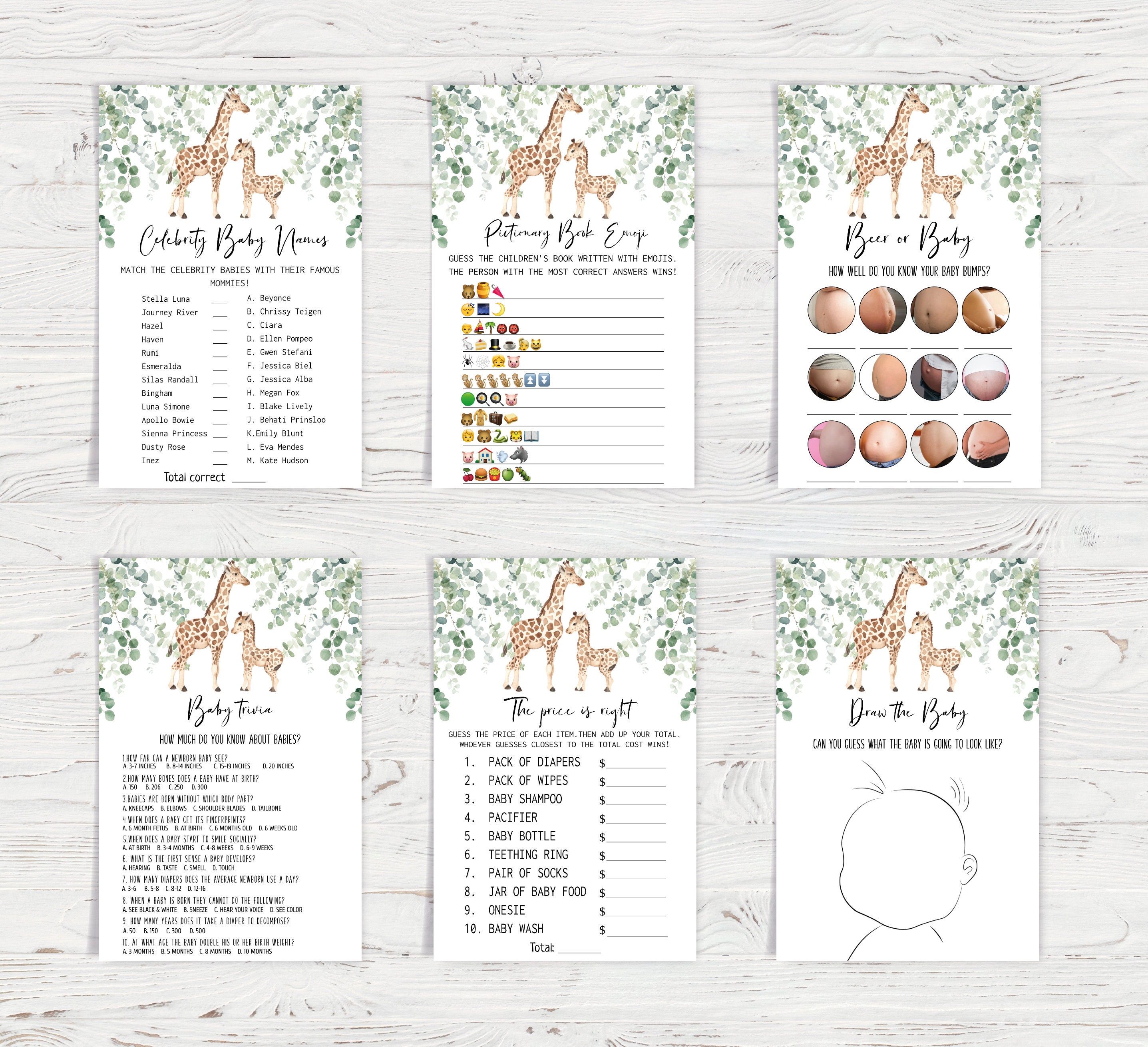 Safari Baby Shower Gamegiraffe Baby Shower Gamesbaby Shower - Etsy