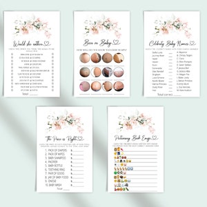 Floral Baby Shower Game,greenery Baby Shower Game Bundle,23 Baby Shower ...