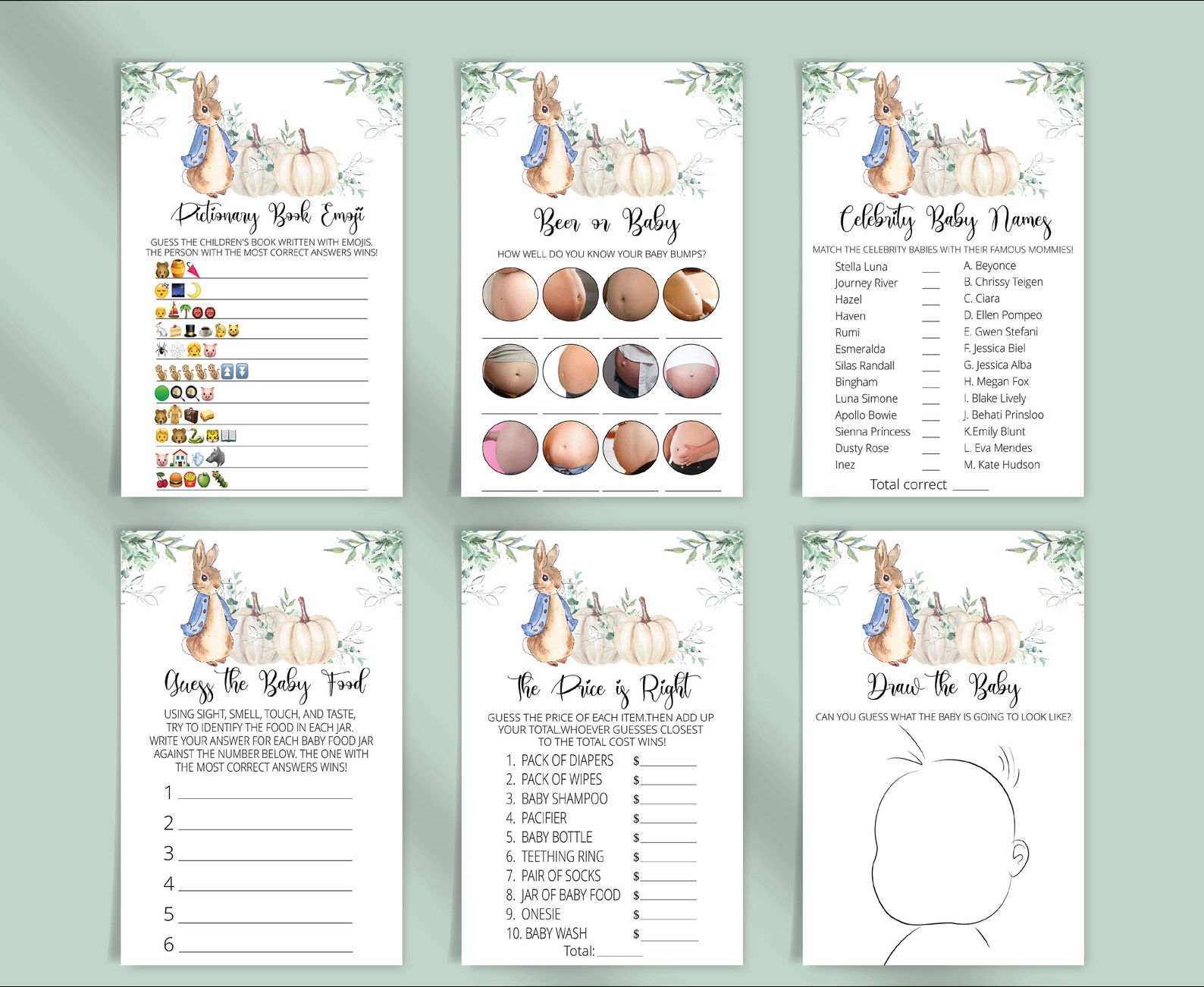 Baby Shower Games,peter Rabbit Baby Shower Theme,baby Shower Bundle ...