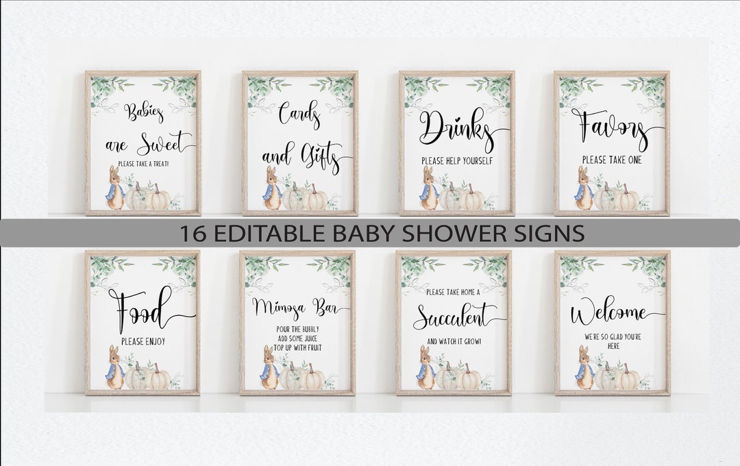 Editable Baby Shower Table Signs,peter Rabbit Baby Shower Signs,mimosa ...