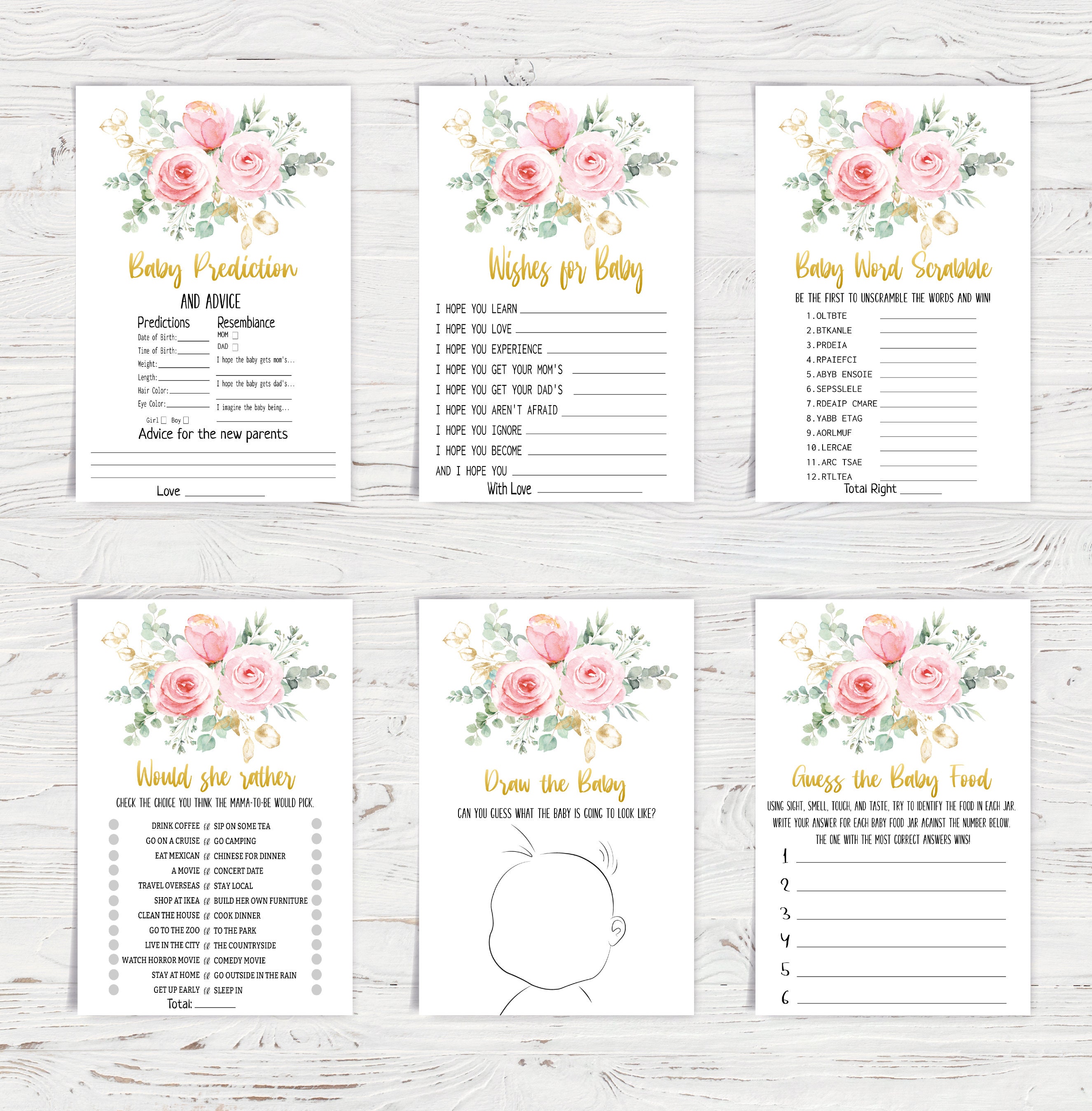 Floral Baby Shower Gamegold Blush Floral Game Bundlegirl - Etsy