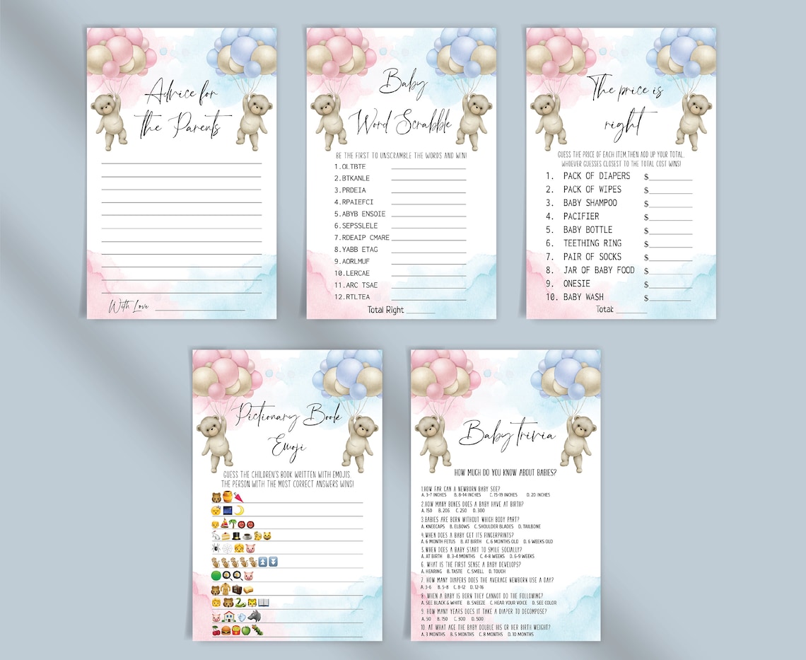 20 Gender Reveal Gamesprintable Gender Reveal Party Game - Etsy